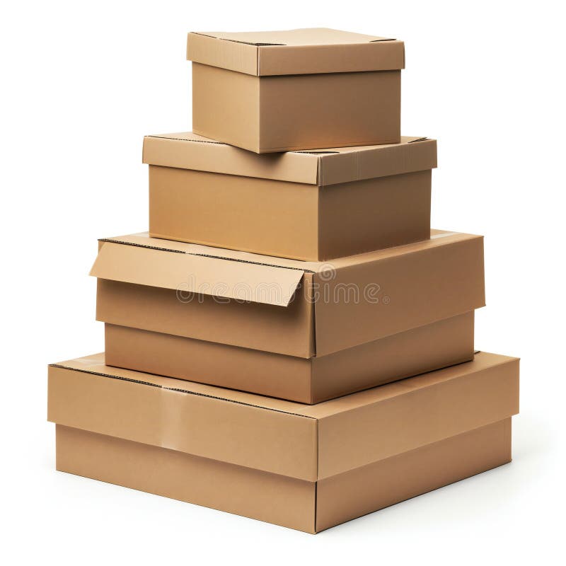 Stack of Cardboard Boxes Isolated on White Background Stock ...