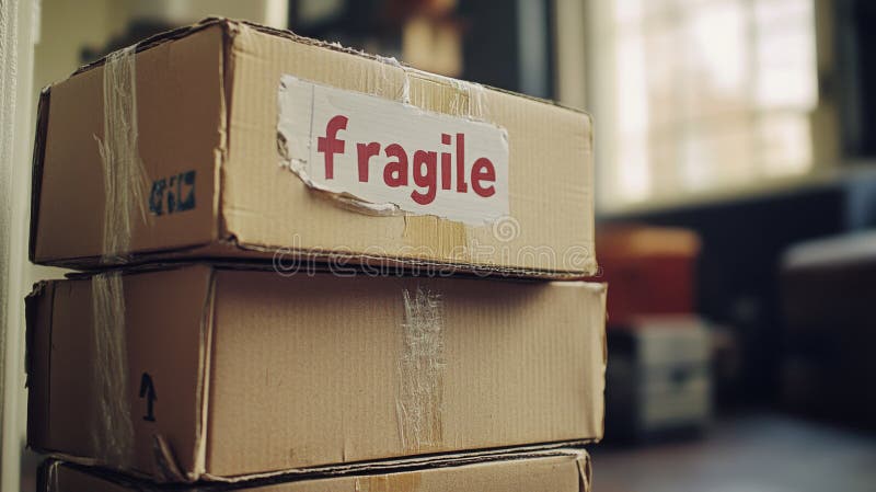 Stack of Cardboard Boxes Labeled "Fragile Stock Illustration ...