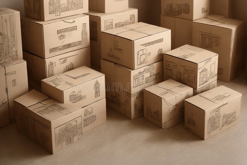 A Stack of Cardboard Boxes, a Lot of Objects. Generative AI Stock ...