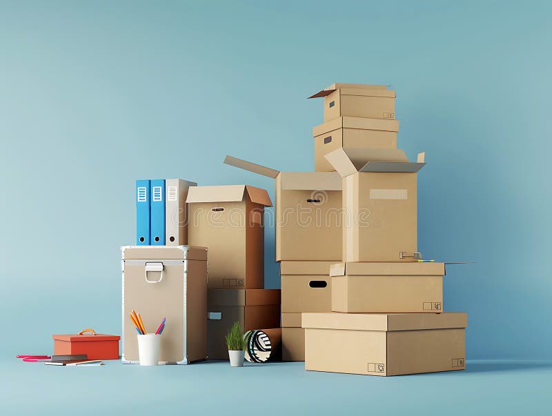 Stack of Cardboard Boxes with Office Supplies in High Resolution Stock ...