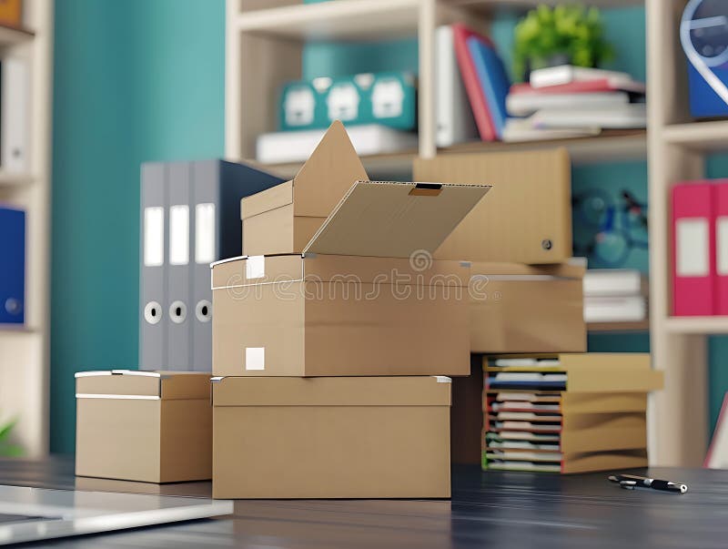 Stack of Cardboard Boxes with Office Supplies in High Resolution Stock ...