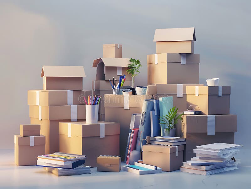 Stack of Cardboard Boxes with Office Supplies in High Resolution Stock ...