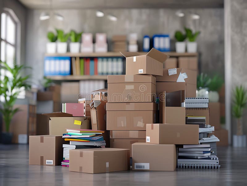 Stack of Cardboard Boxes with Office Supplies in High Resolution Stock ...