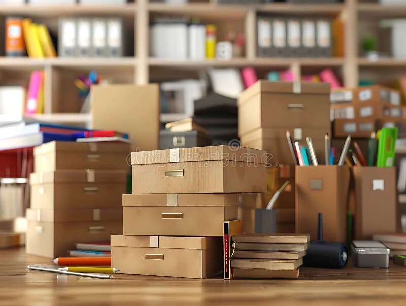 Stack of Cardboard Boxes with Office Supplies in High Resolution Stock ...