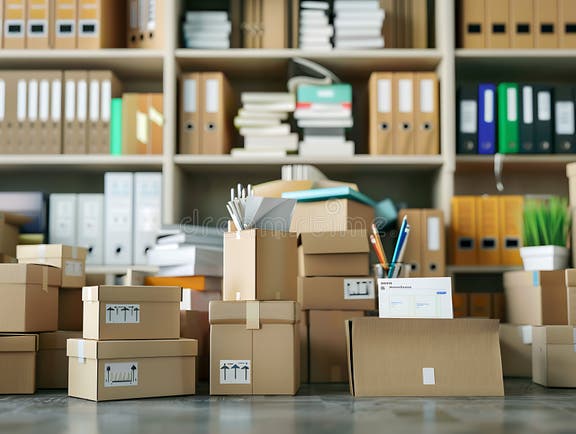 Stack of Cardboard Boxes with Office Supplies in High Resolution Stock ...