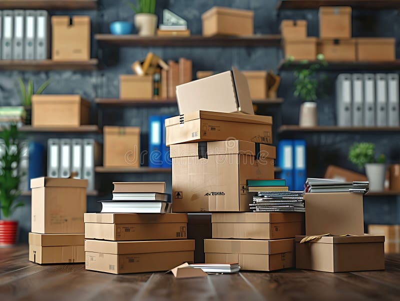 Stack of Cardboard Boxes with Office Supplies in High Resolution Stock ...