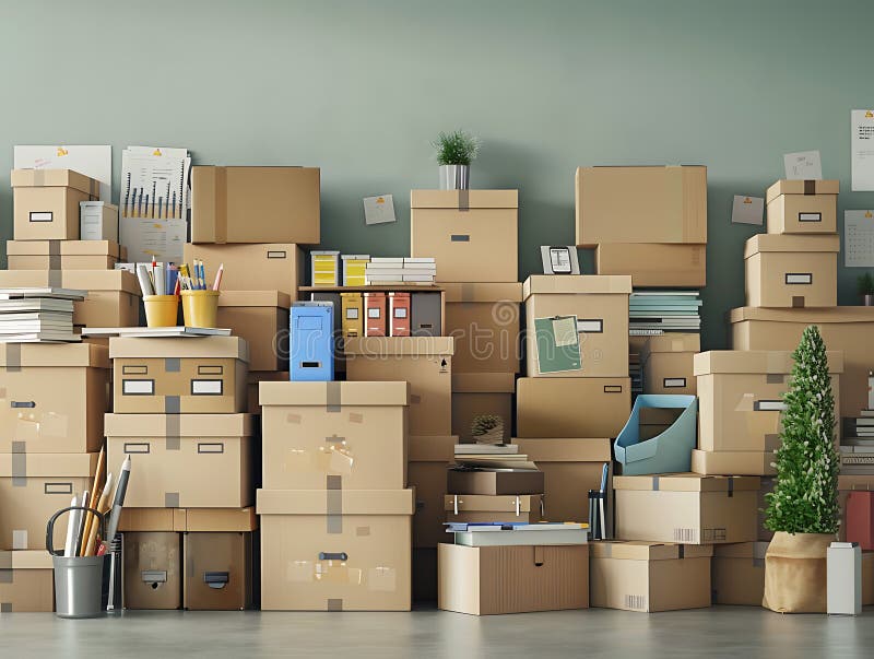Stack of Cardboard Boxes with Office Supplies in High Resolution Stock ...