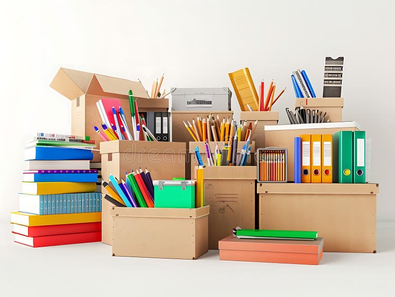 Stack of Cardboard Boxes with Office Supplies in High Resolution Stock ...