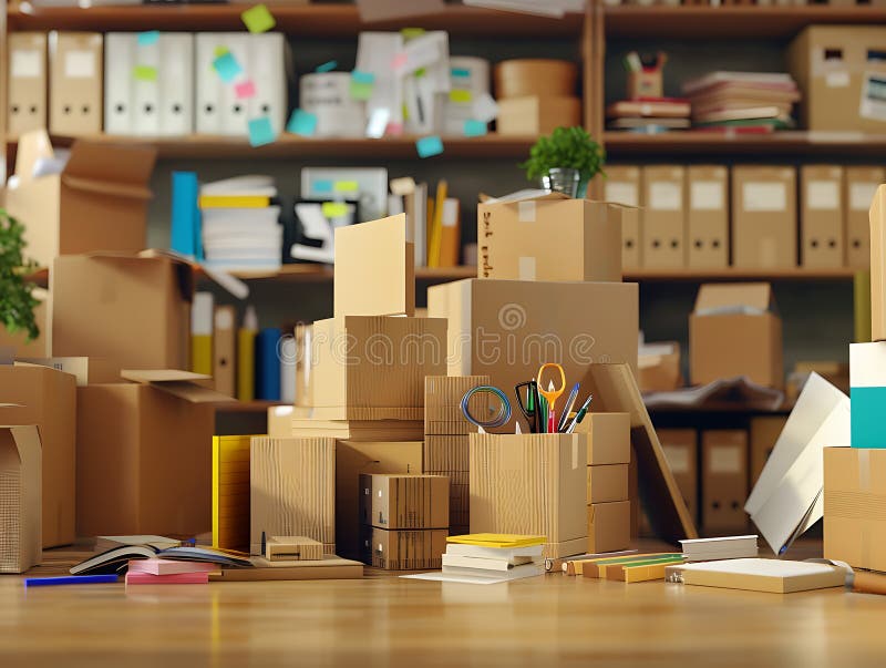 Stack of Cardboard Boxes with Office Supplies in High Resolution Stock ...