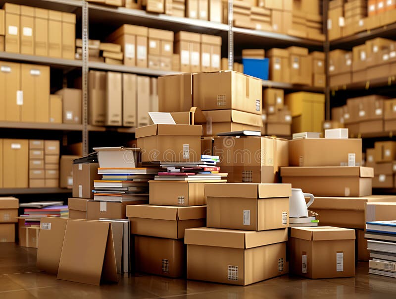Stack of Cardboard Boxes with Office Supplies in High Resolution Stock ...