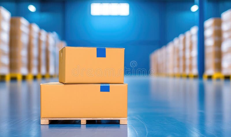 A Stack of Cardboard Boxes on a Pallet Inside a Spacious Warehouse with ...