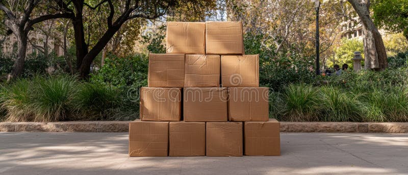 Stack of Cardboard Boxes in a Park Setting Stock Illustration ...