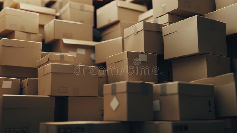 A Stack of Cardboard Boxes is Piled High Stock Photo - Image of storage ...