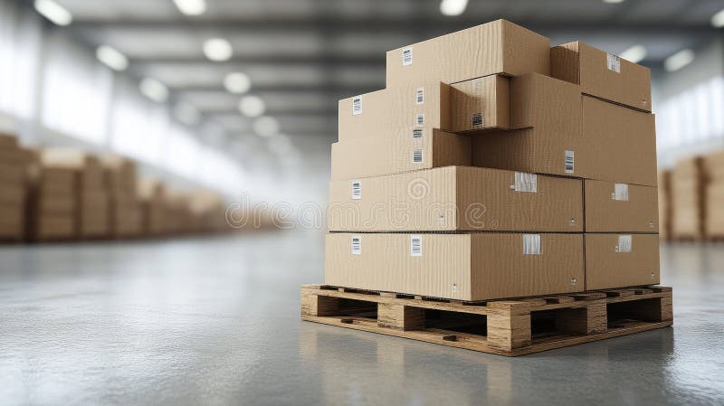 A Stack of Cardboard Boxes is Piled on Top of a Pallet in a Warehouse ...