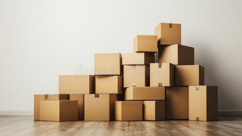 A Stack of Cardboard Boxes is Piled Up Against a Wall Stock Image ...