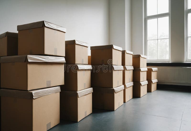 A Stack of Cardboard Boxes is Piled Up in a Room Stock Illustration ...