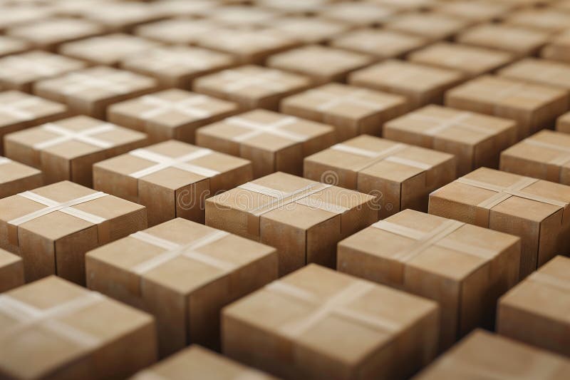 A Stack of Cardboard Boxes Placed in Neat Rows on the Floor. Stock ...