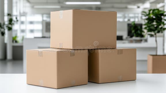Stack of Cardboard Boxes Placed on a Table in a Modern Office ...
