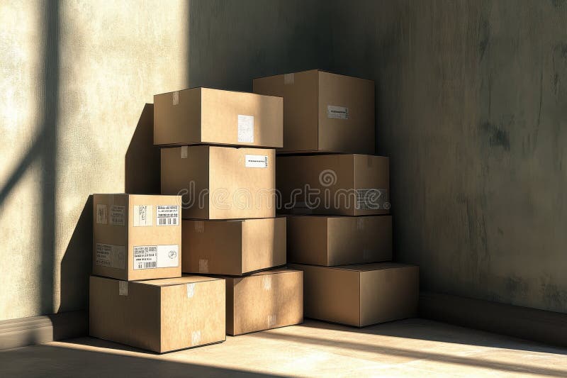 Stack of Cardboard Boxes in a Room Corner Stock Illustration ...