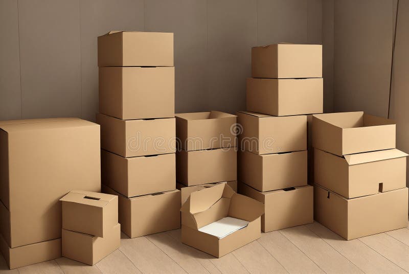 A Stack of Cardboard Boxes in a Room, a Lot of Objects. Generative AI ...