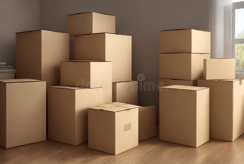 A Stack of Cardboard Boxes in a Room, a Lot of Objects. Generative AI ...
