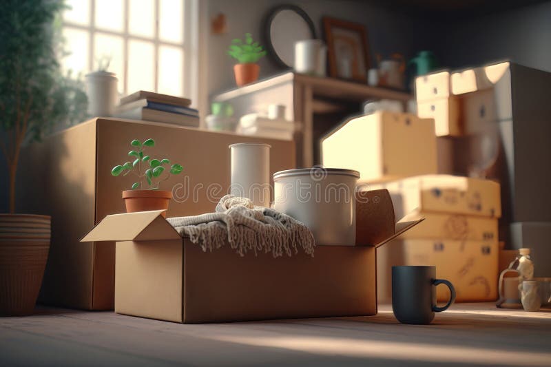 Stack of Cardboard Boxes in Room. Packed Things Ready for Moving in or ...