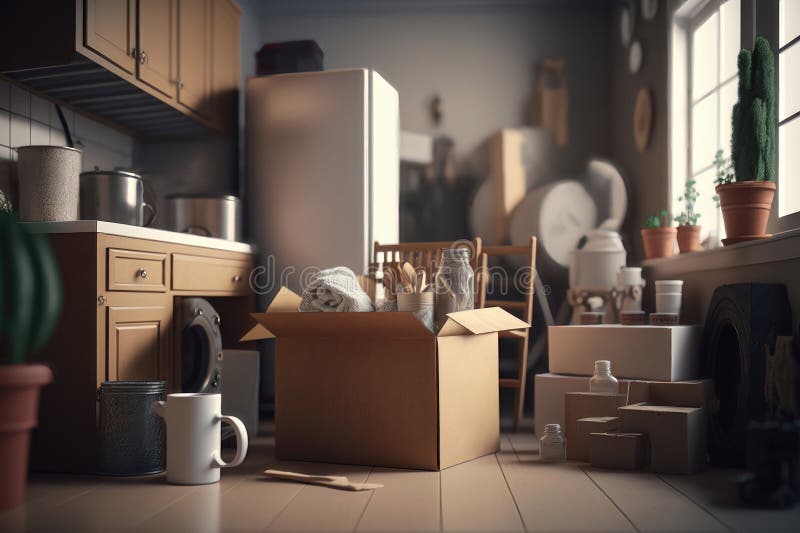 Stack of Cardboard Boxes in Room. Packed Things Ready for Moving in or ...