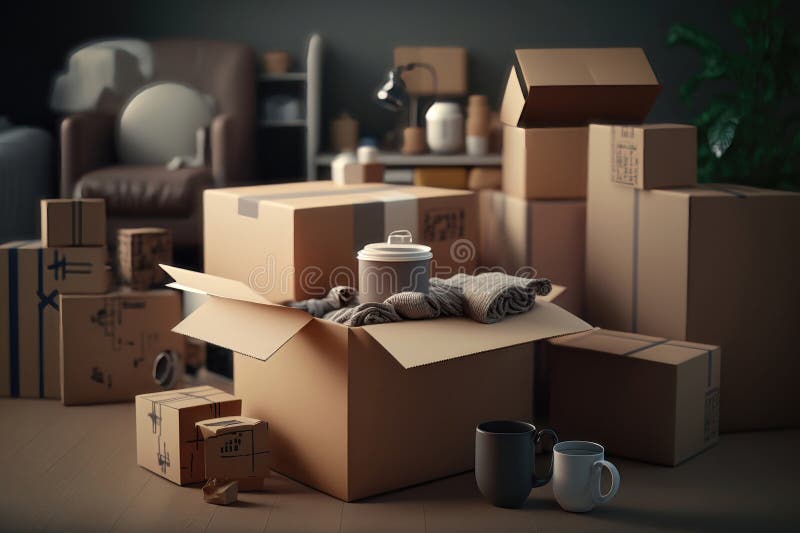 Stack of Cardboard Boxes in Room. Packed Things Ready for Moving in or ...