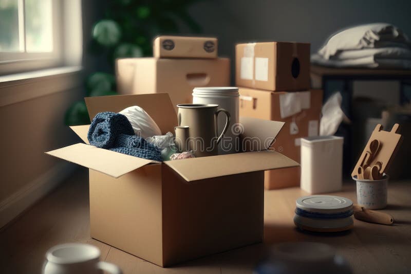 Stack of Cardboard Boxes in Room. Packed Things Ready for Moving in or ...
