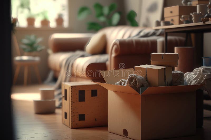 Stack of Cardboard Boxes in Room. Packed Things Ready for Moving in or ...