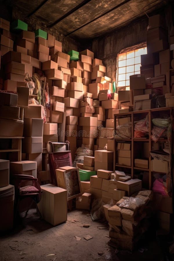 Stack of Cardboard Boxes on Shelves in Warehouse Stock Illustration ...