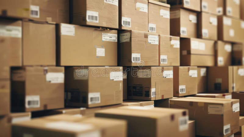 A Stack of Cardboard Boxes with Shipping Labels, Symbolizing Stock ...
