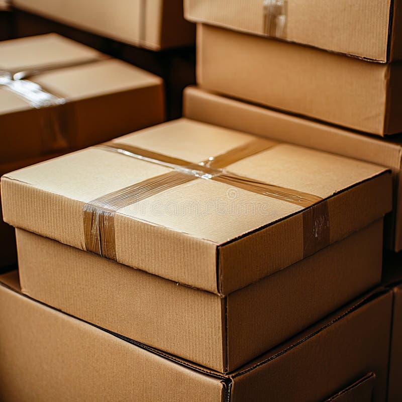 A Stack of Cardboard Boxes with a String Tied Around Them Stock Image ...