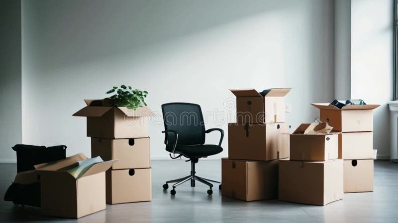 Stack of Cardboard Boxes with Stuff and Office Chair Stock Footage ...