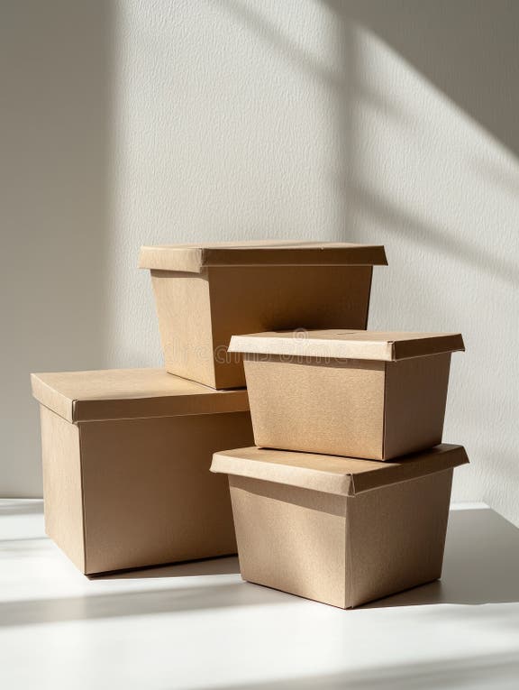 Stack of Cardboard Boxes in Sunlight Casting Soft Shadows. Stock Photo ...