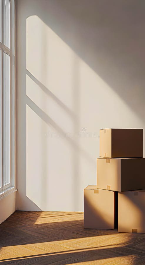 A Stack of Cardboard Boxes with Things To Move in a Bright Empty Room ...
