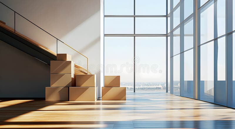 A Stack of Cardboard Boxes with Things To Move in a Bright Empty Room ...