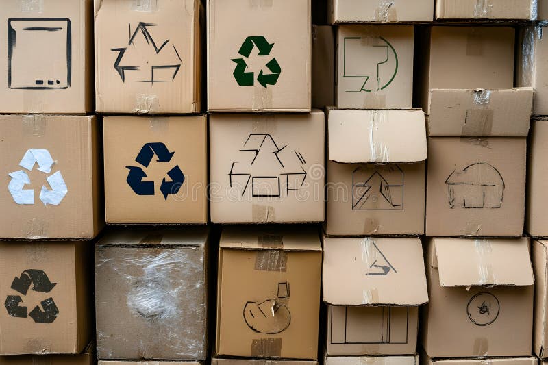 Stack of Cardboard Boxes with Various Recycling Symbols Stock ...