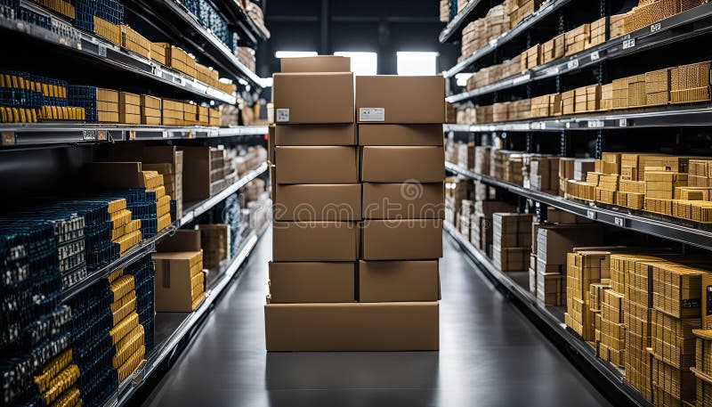 Stack of Cardboard Boxes in Warehouse Stock Illustration - Illustration ...