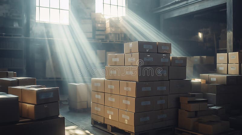 Warehouse Storage Cardboard Boxes Sunlight Beams Industrial Interior ...