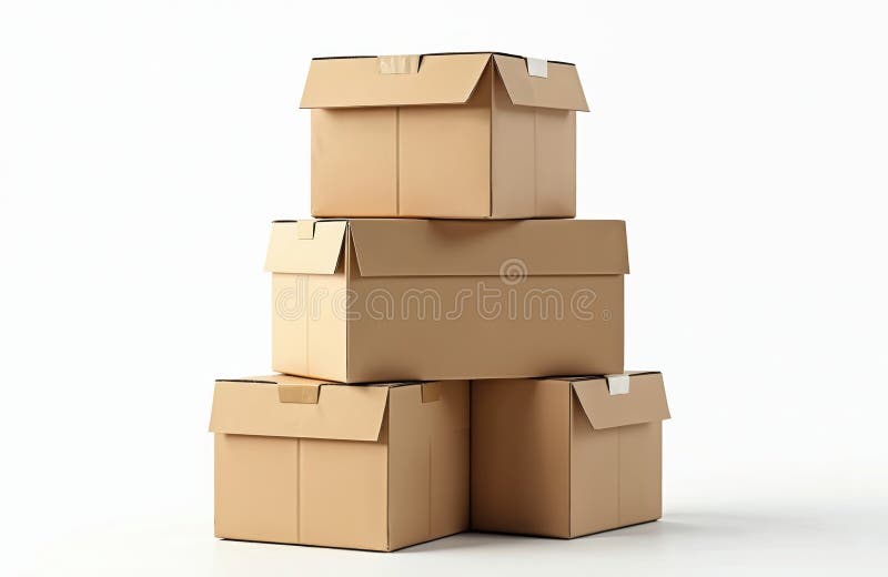 Stack of Cardboard Boxes on White Background. Empty Brown Container Ready for Shipping Goods ...