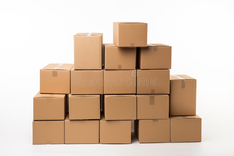 Stack of Cardboard Boxes on White Background. Front View Mockup Stock ...