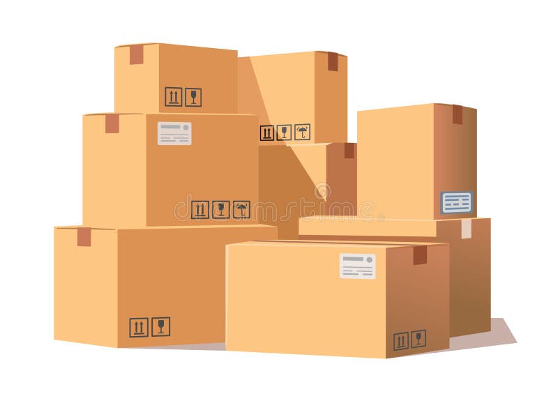 Carton Boxes Delivery Packaging. Pile Various Of Stacked Goods ...