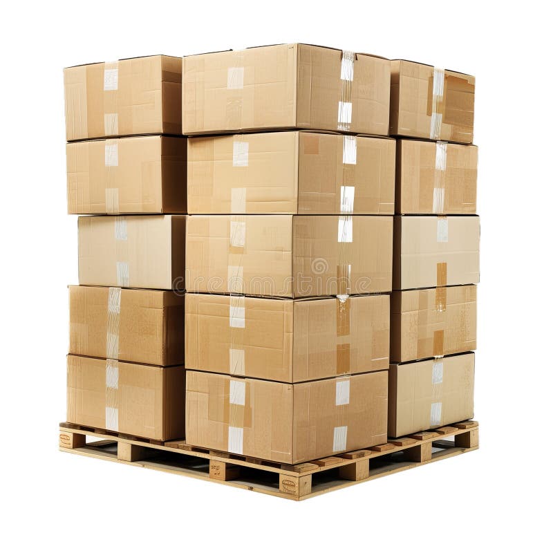 Stack of Cardboard Boxes on Wooden Pallet Isolated on White Background ...