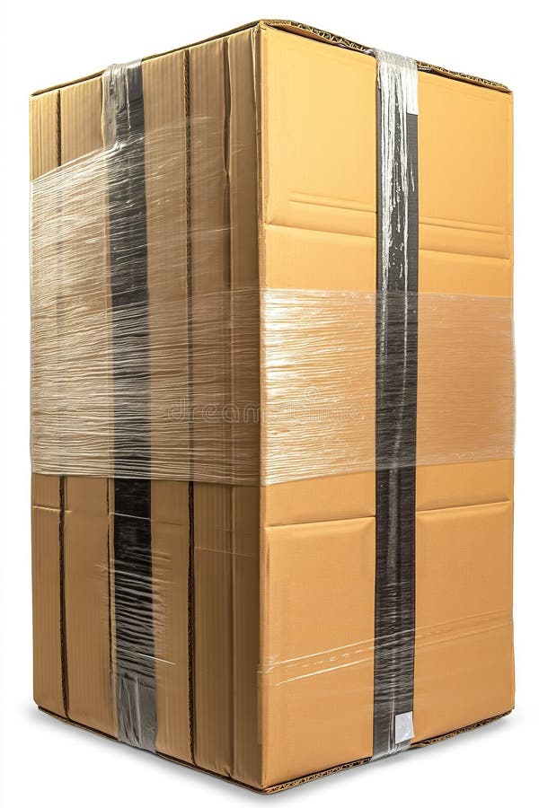 A Stack of Cardboard Boxes Wrapped in Clear Plastic Wrap Stock ...