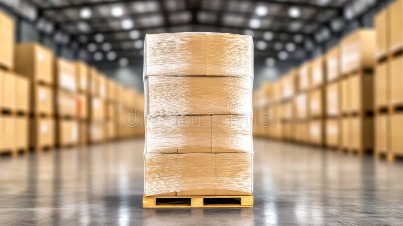 Stack of Cardboard Boxes Wrapped in Stretch Wrap on Wooden Pallet in ...