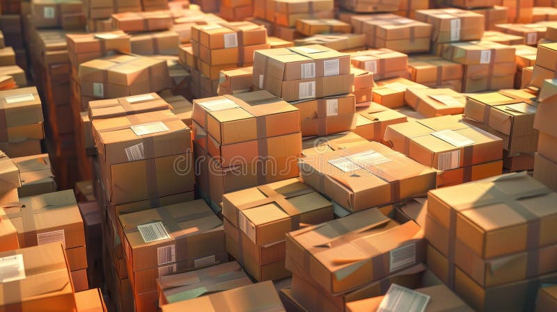 A Stack of Cardboard Package Boxes is Shown. Piles of Parcels, Cargo ...