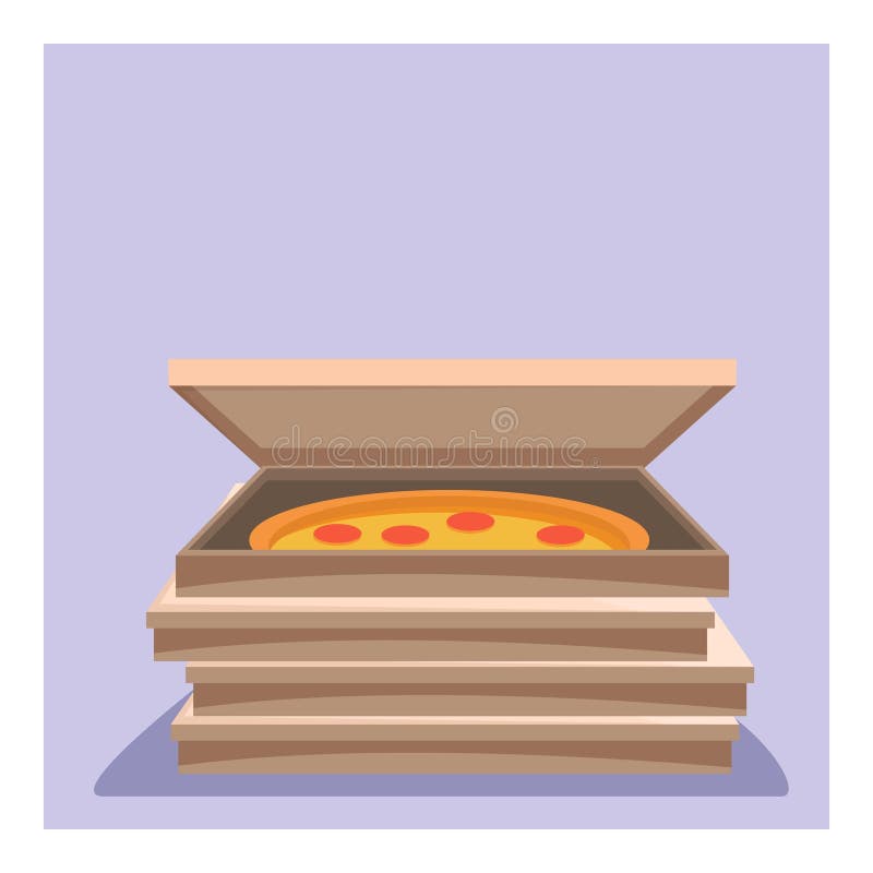 Stack of Cardboard Pizza Boxes with Open One Showing Pizza Inside Stock ...