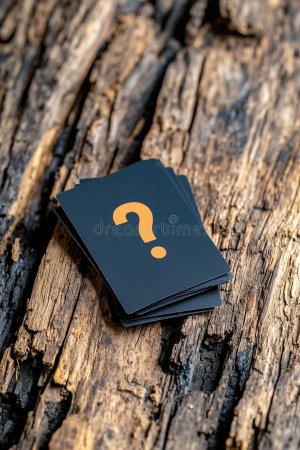 A Stack of Cards with a Question Mark on Them Sitting on a Wooden ...