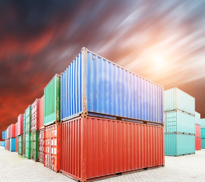 Stack of Cargo Containers at the Docks Stock Photo - Image of business ...